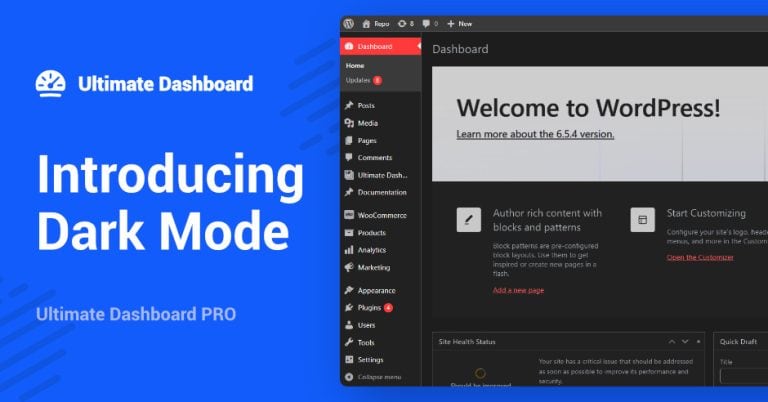 Introducing Dark Mode Custom Wordpress Dashboard Plugin Ultimate Dashboad